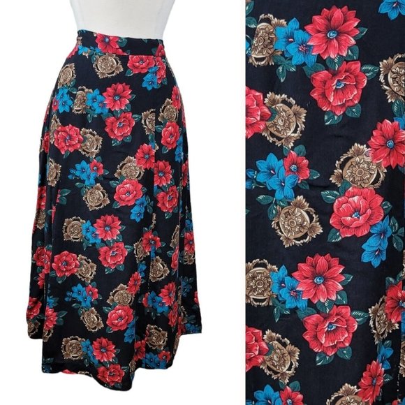 Worthington | Skirts | Vintage Floral Skirt Plus Size 2w Dark Academia ...